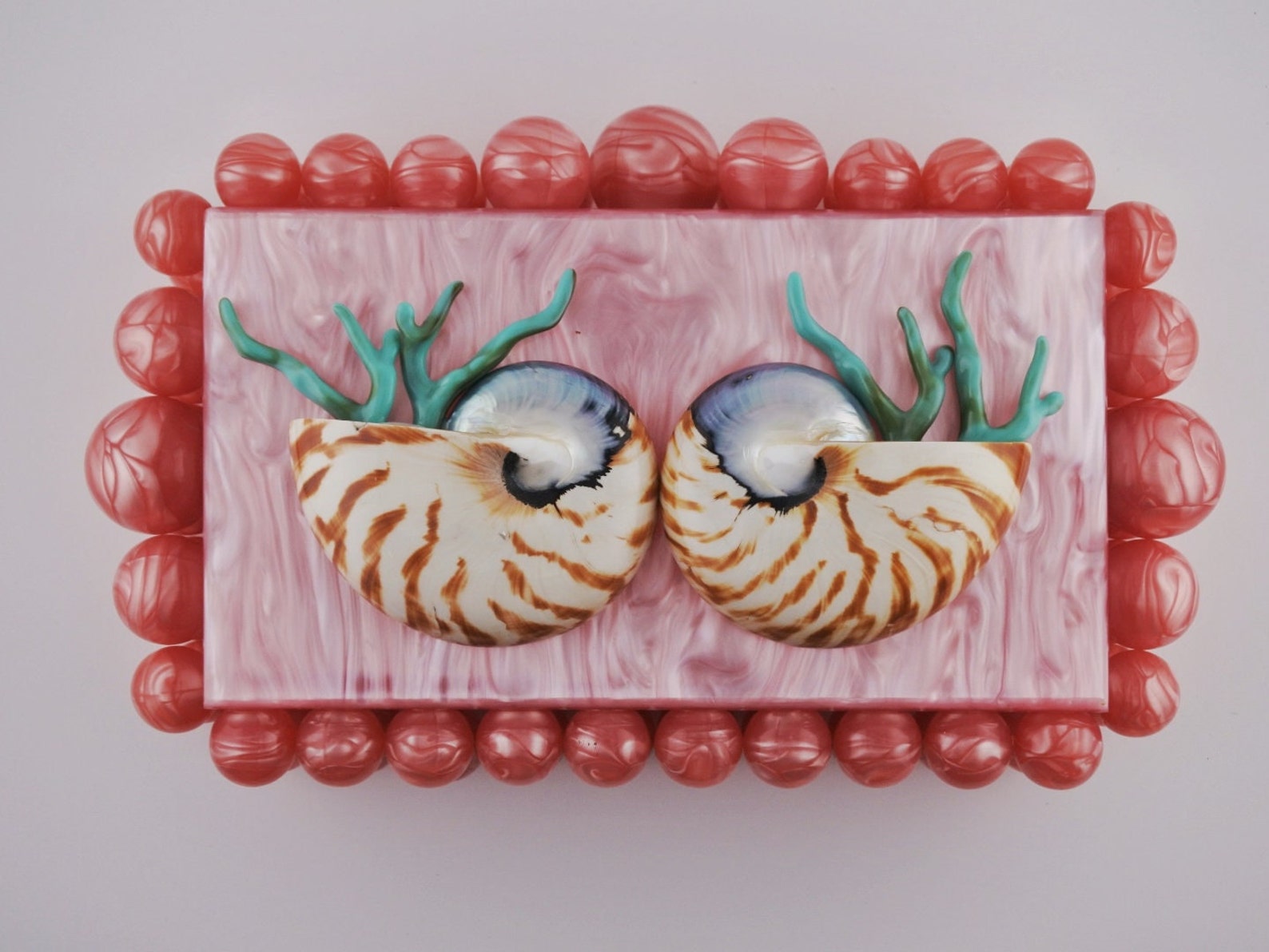 Pink Acrylic Nautilus Shell Clutch Purse With Pearls and Coral - Etsy