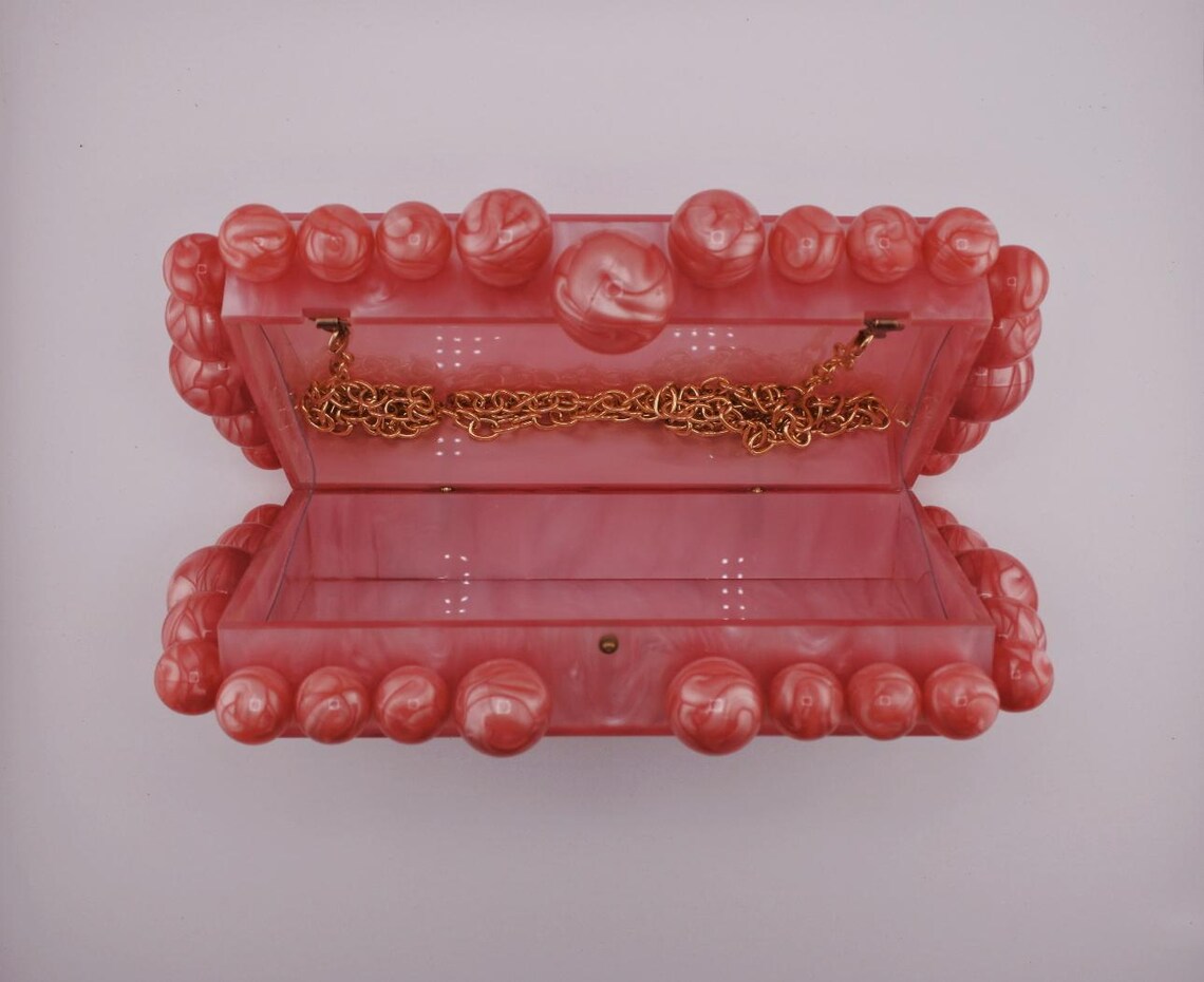 Pink Acrylic Nautilus Shell Clutch Purse With Pearls and Coral - Etsy