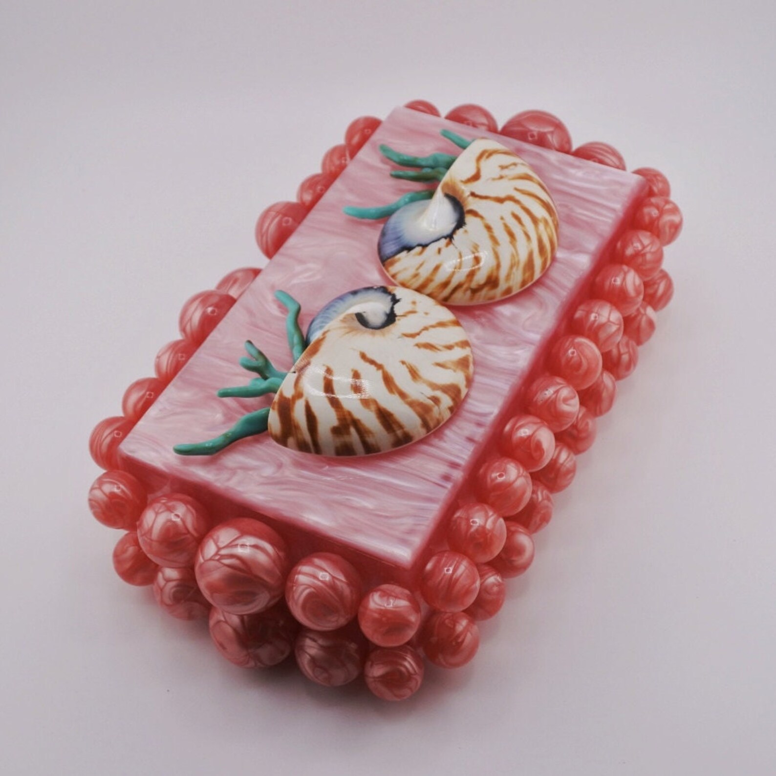 Pink Acrylic Nautilus Shell Clutch Purse With Pearls and Coral - Etsy