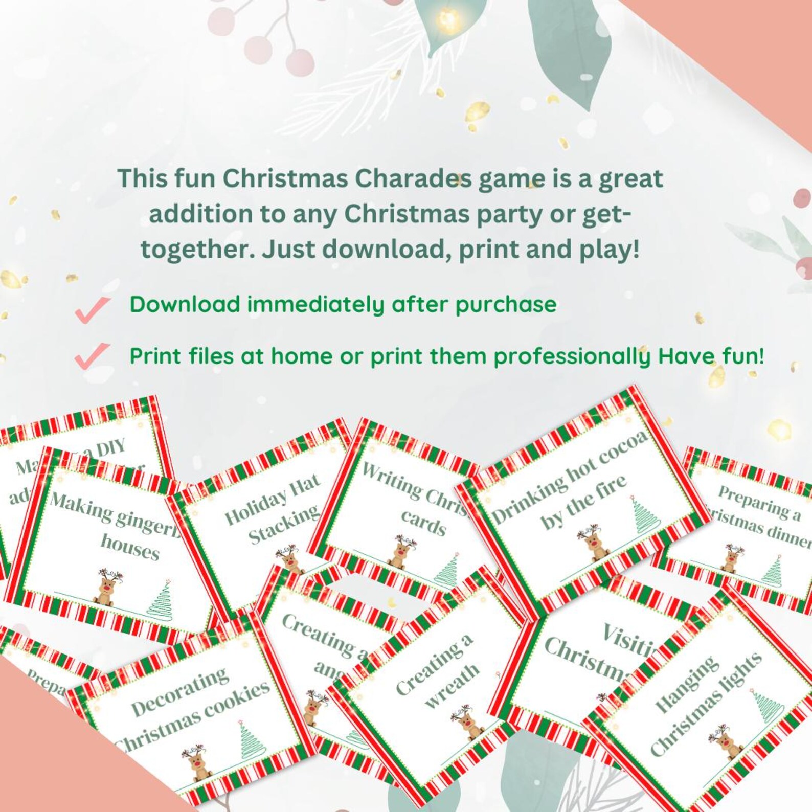 Christmas Charades Christmas Game Christmas Party Christmas Printable ...
