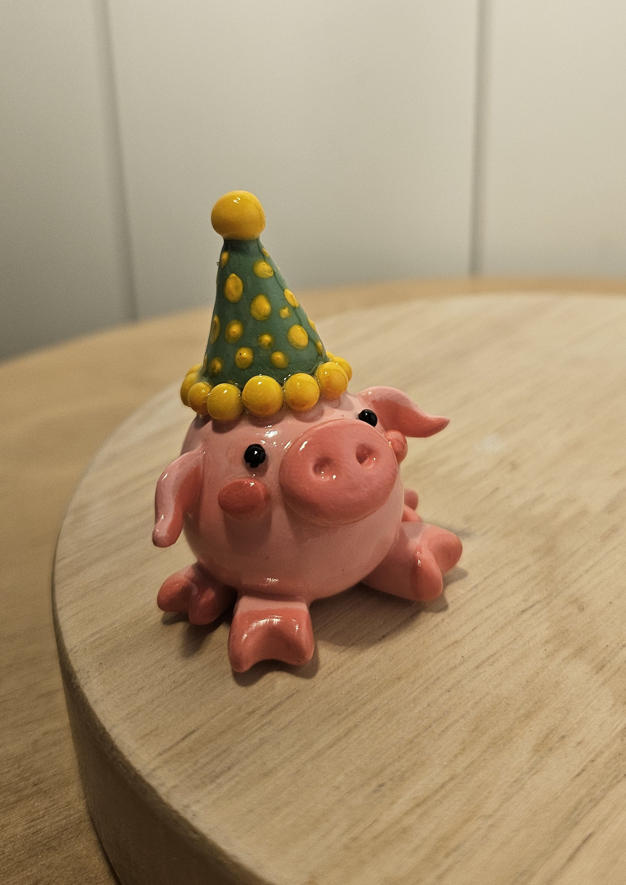 Cute Pig With Party Hat Clay Figure Desk Friend Buddy Pig Pink Desk ...