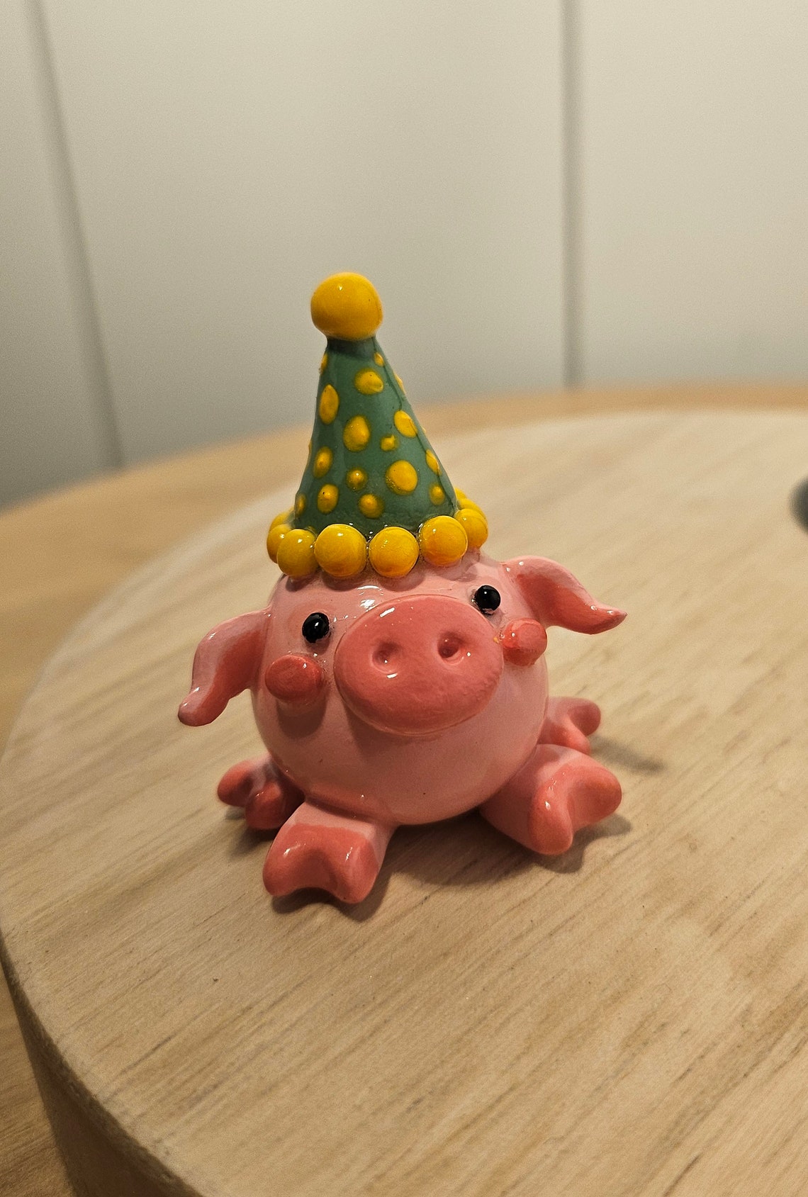 Cute Pig With Party Hat Clay Figure Desk Friend Buddy Pig Pink Desk ...