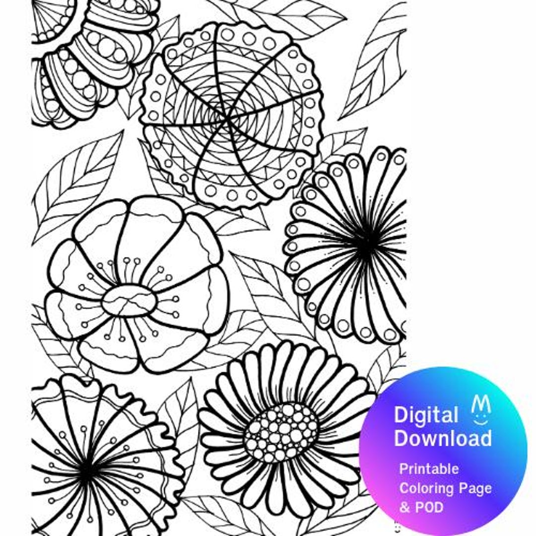 Floral Line Art | Zen Flower Coloring Page | Digital Download for POD ...
