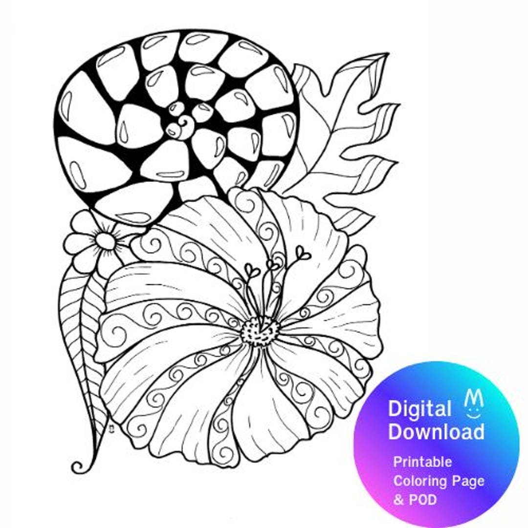 Floral Line Art | Zen Flower Coloring Page | Digital Download for POD ...