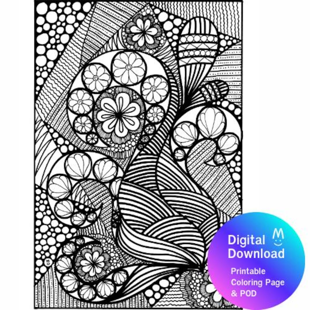 Floral Line Art | Zen Flower Coloring Page | Digital Download for POD ...