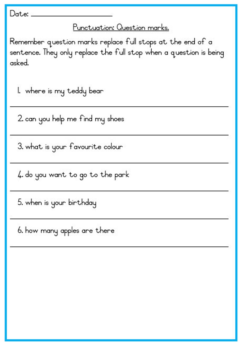 Grade 1 Punctuation Workbook - Etsy