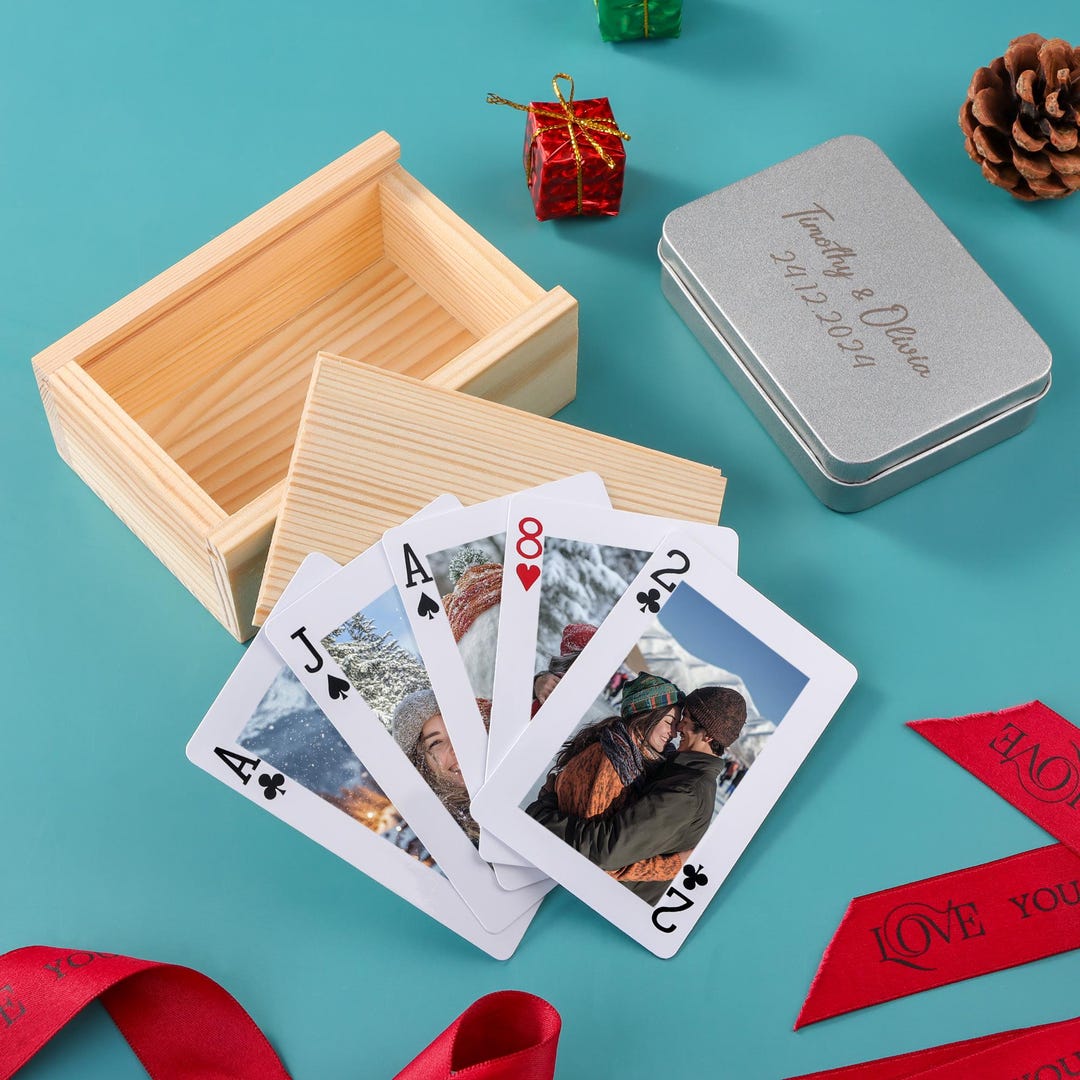 Custom Photo Playing Cards, Personalized Gift, Engraved Box - Etsy