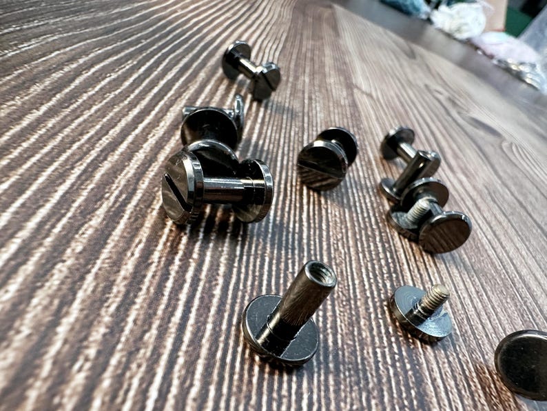 10 Sets 10mm Solid Brass Chicago Screw Rivets For Leather Flat Head Screws 10mm Leatherworking
