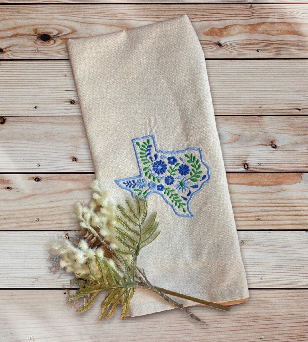 Blue Embroidered Texas Tea Towel: Decorative Kitchen Gift - Etsy