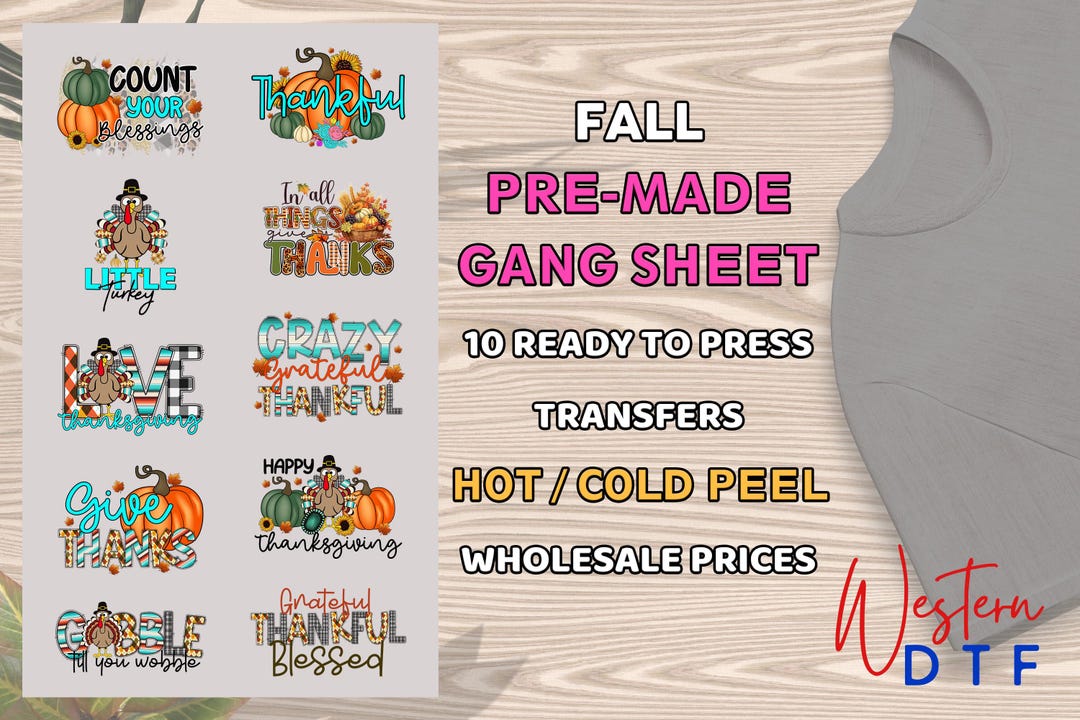 Fall Thanksgiving DTF Transfer Gang Sheet: 10 Designs 60 Inches - Etsy