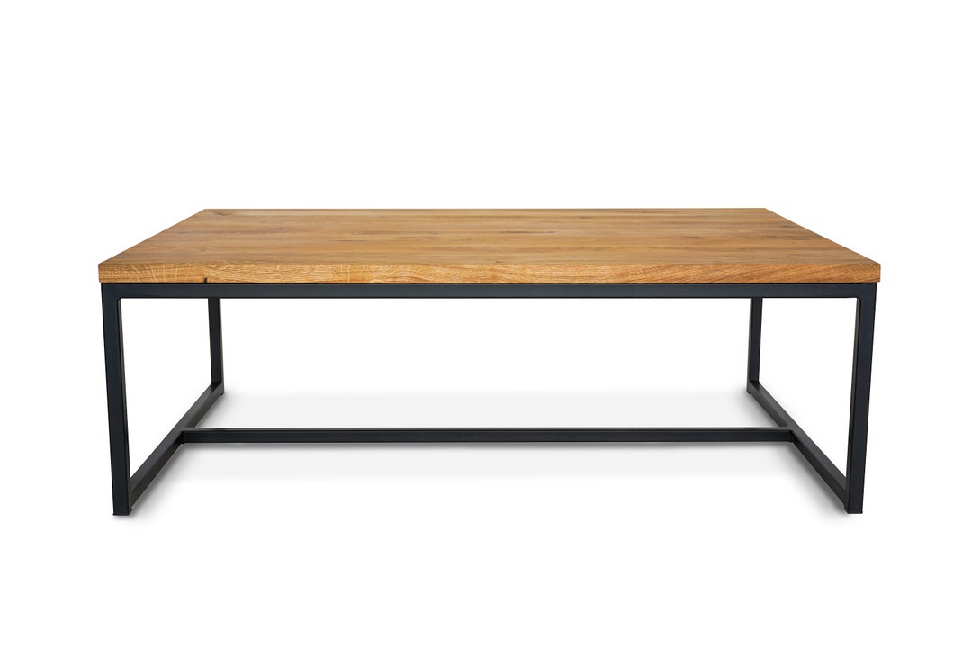TREVA Coffee Table - Solid Oak Wood, Metal Base, Sturdy Wooden Table - Etsy