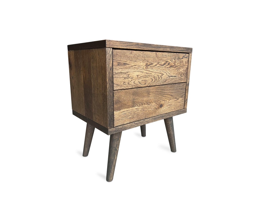 Oak Nightstand Cube Standing Oak Nightstand With Drawer on Oak Legs ...