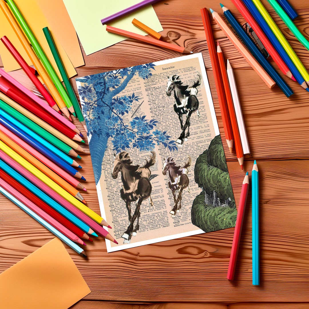Horses Dictionary Art Print: Blue Tree Vintage Book Page (digital ...