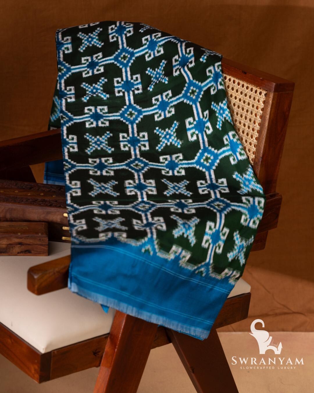 Pure Blue-green Telia Rumal Inspired Silk Saree | Handwoven Pochampally ...