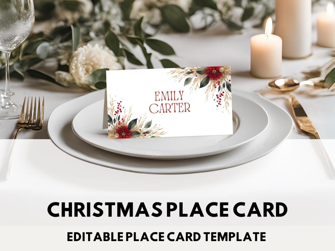 Christmas Name Card Template Printable Christmas Place Card Editable ...