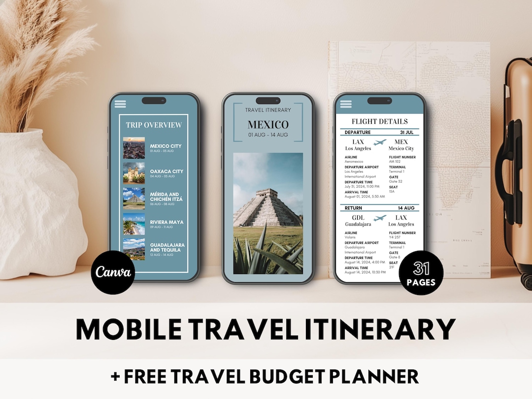 Mobile Travel Itinerary Template Editable Canva Travel Itinerary ...