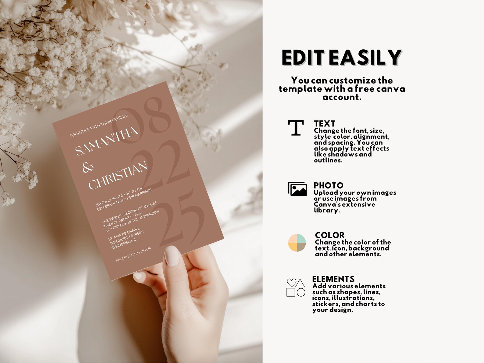 Mocha Mousse Wedding Invitation Template Printable Brown Wedding Invite ...