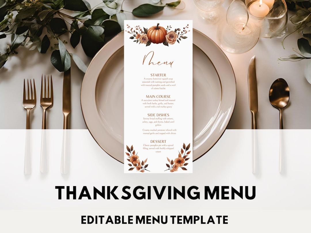 Printable Thanksgiving Dinner Menu Canva Template Editable ...