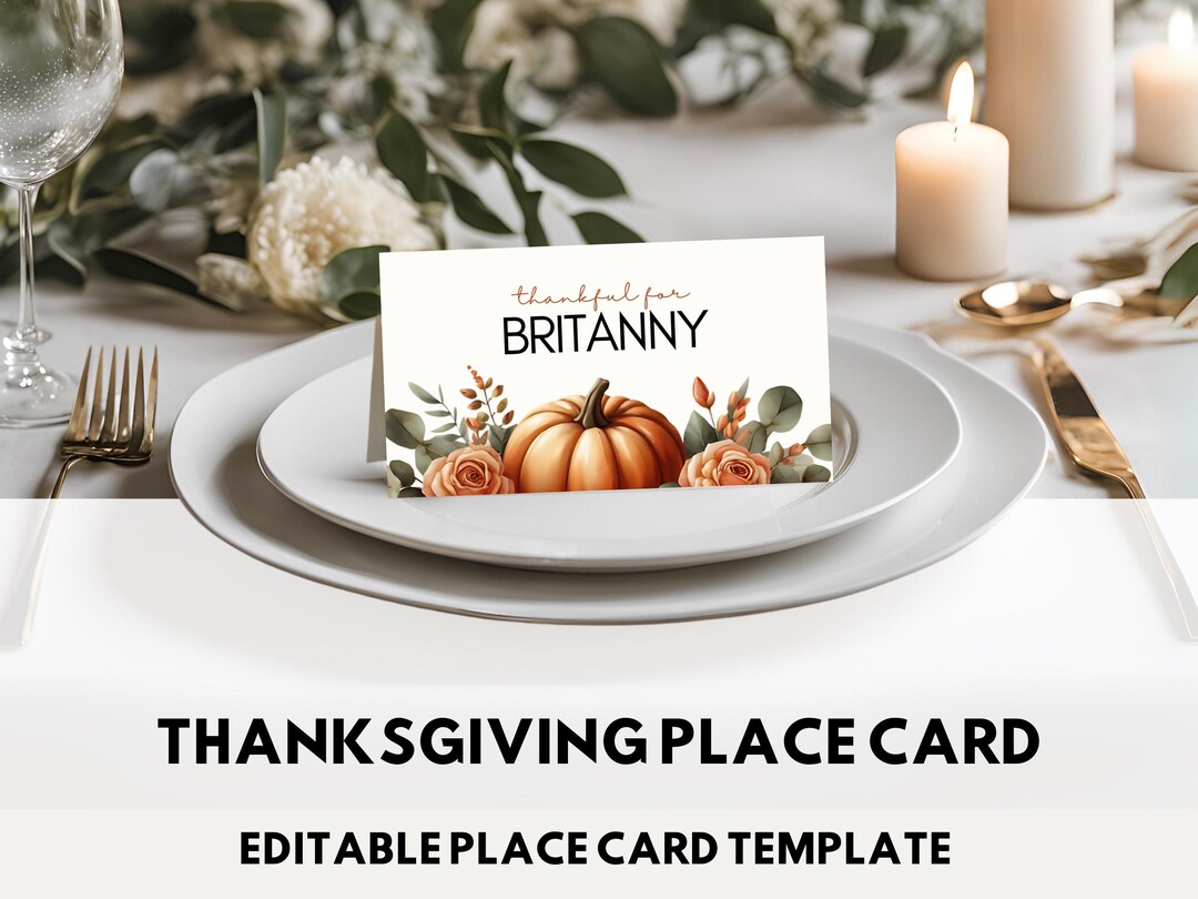 Editable Thanksgiving Name Card Canva Template Printable Friendsgiving ...
