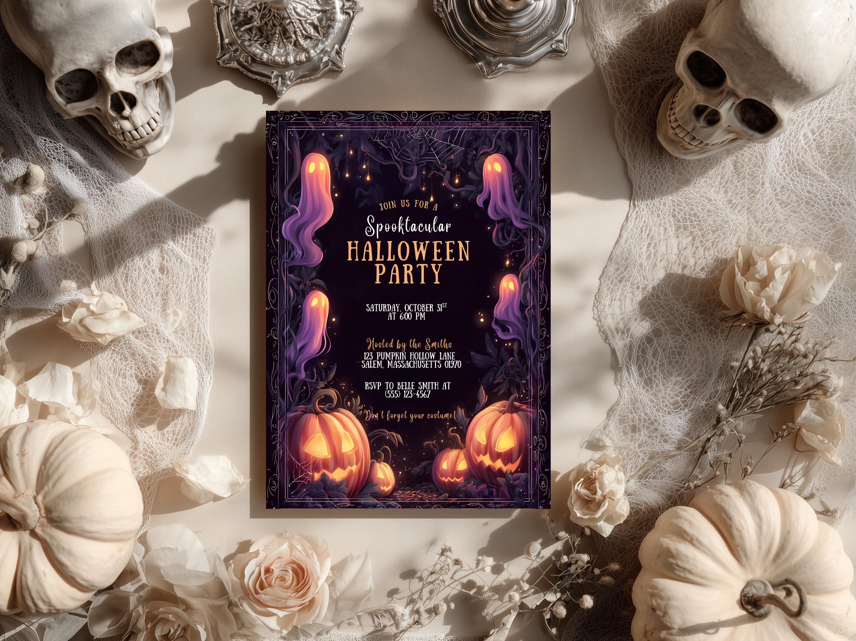 Editable Halloween Ghost Party Invitation Canva Template Printable ...