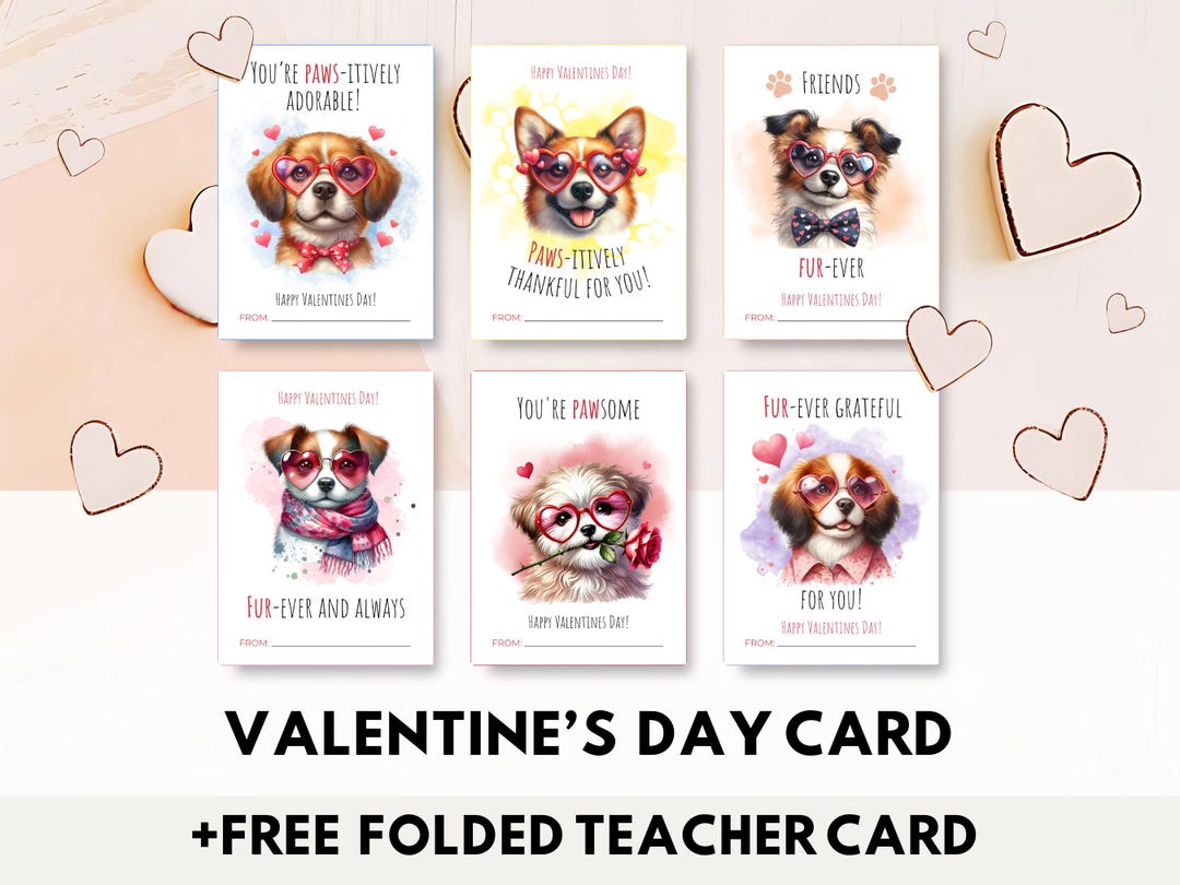 Dog Valentine Day Card Printable Valentine's Day Gift Tags Classroom ...