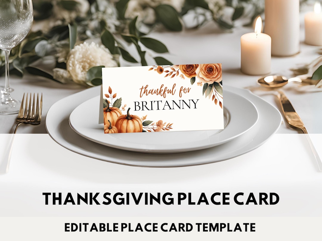 Thanksgiving Name Card Editable Template Friendsgiving Name Place Card ...
