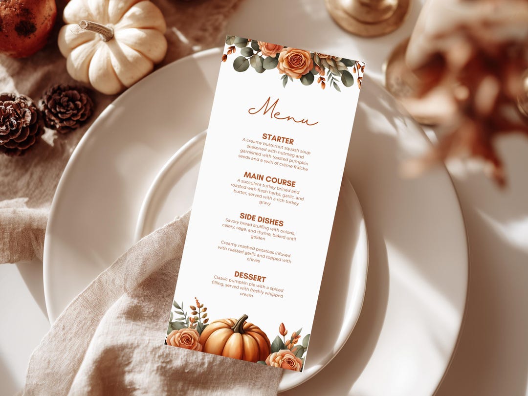 Editable Thanksgiving Dinner Menu Canva Template Printable Thanksgiving ...