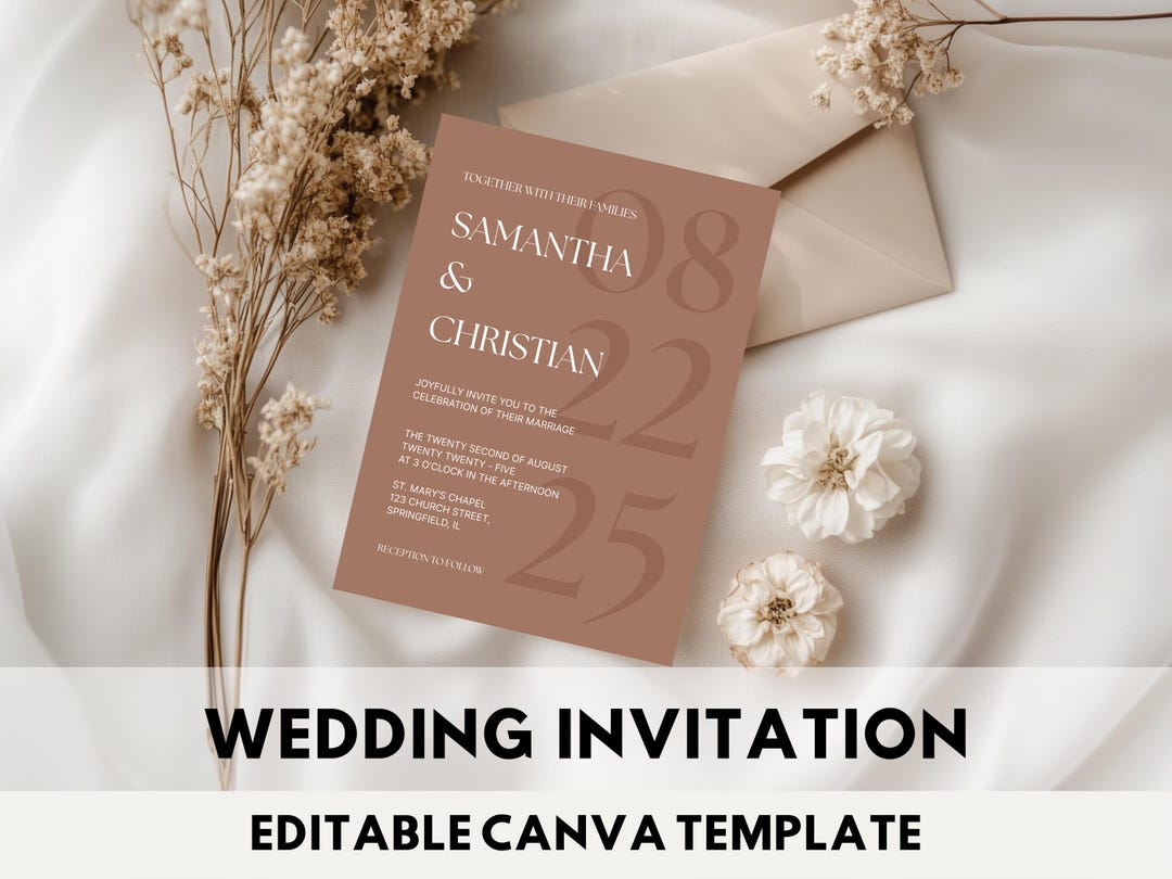 Mocha Mousse Wedding Invitation Template Printable Brown Wedding Invite ...