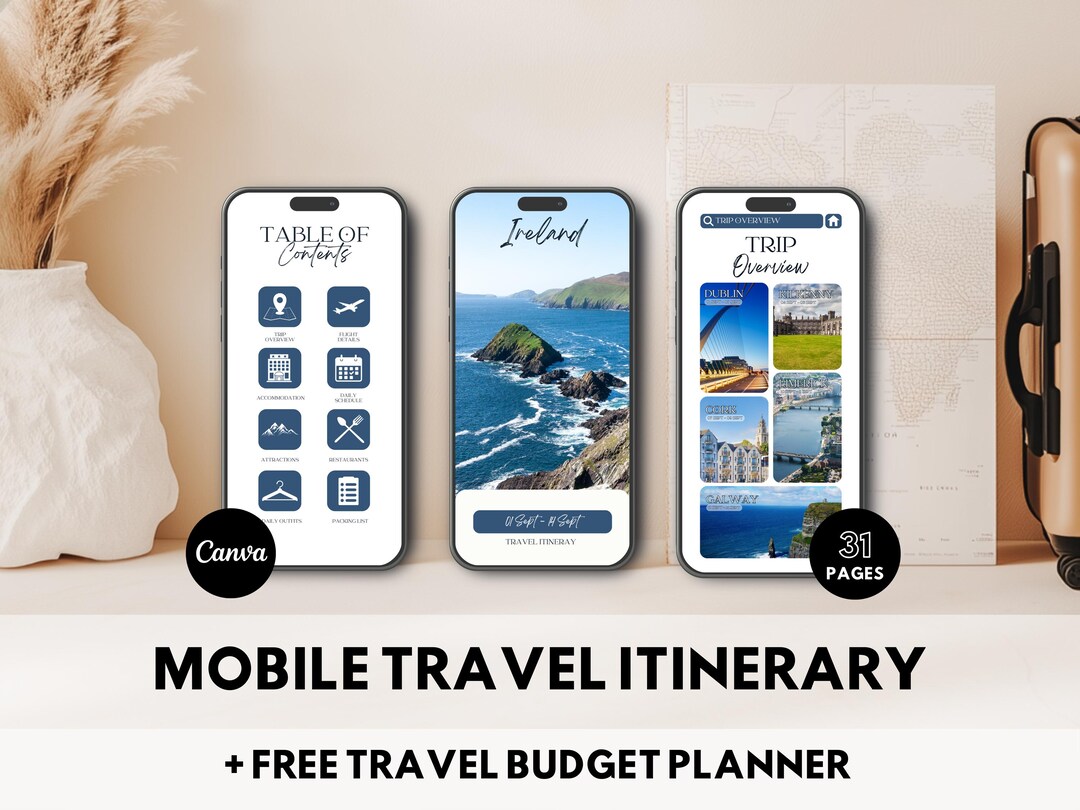 Editable Travel Planner Canva Template Travel Itinerary Trip Mobile ...