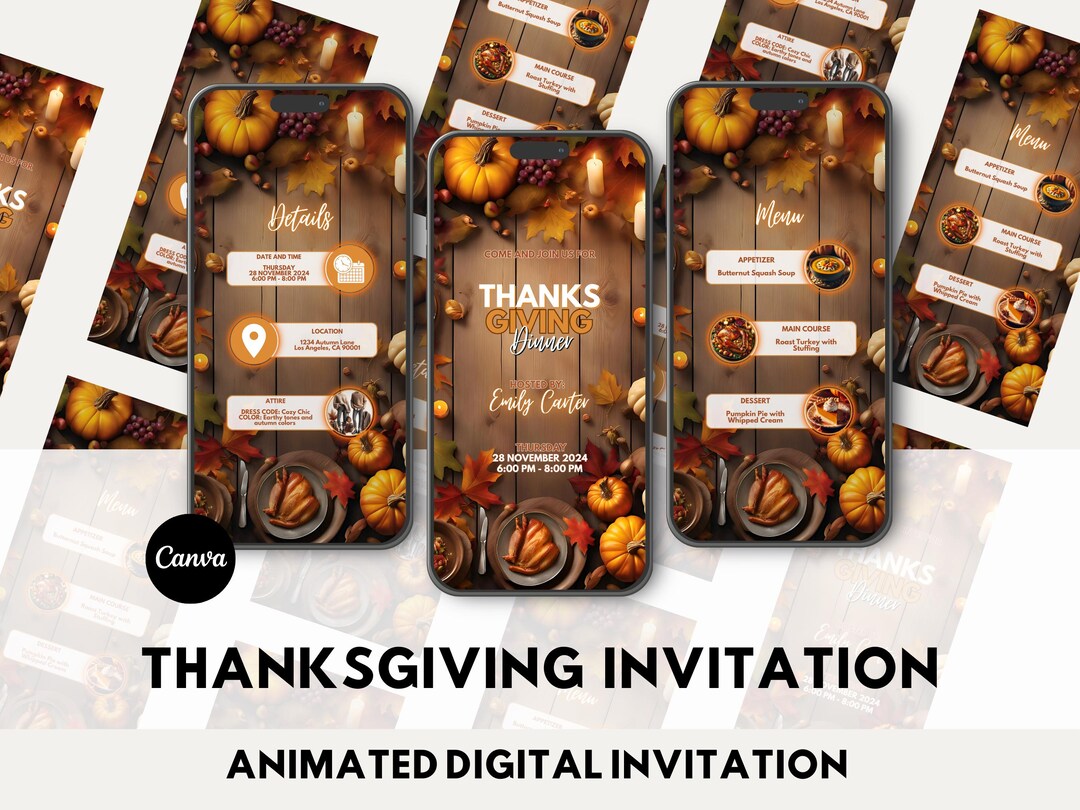 Digital Thanksgiving Dinner Invitation Thanksgiving Digital Animated ...