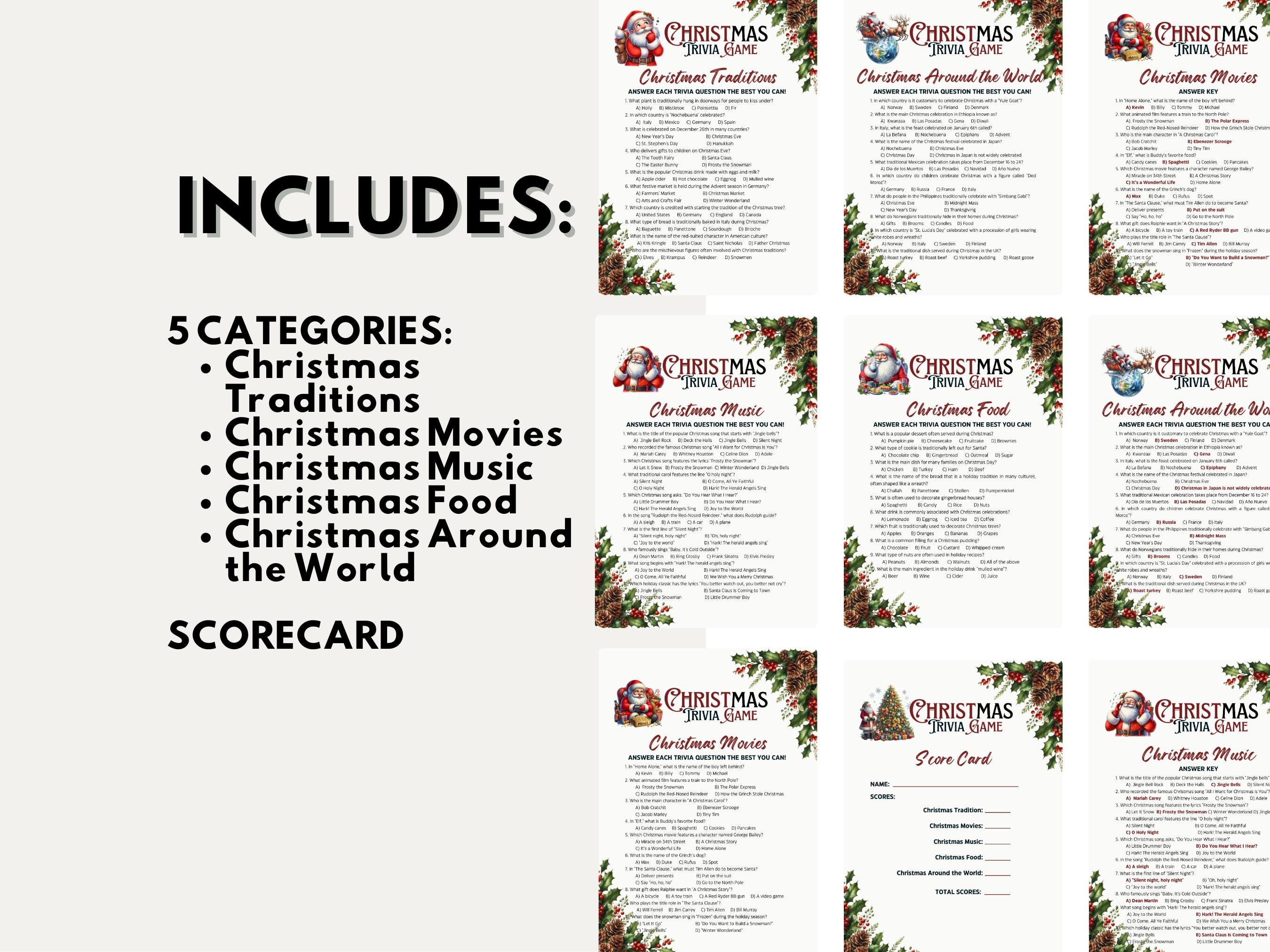 Christmas Trivia Game Printable Christmas Party Game for Kids and ...