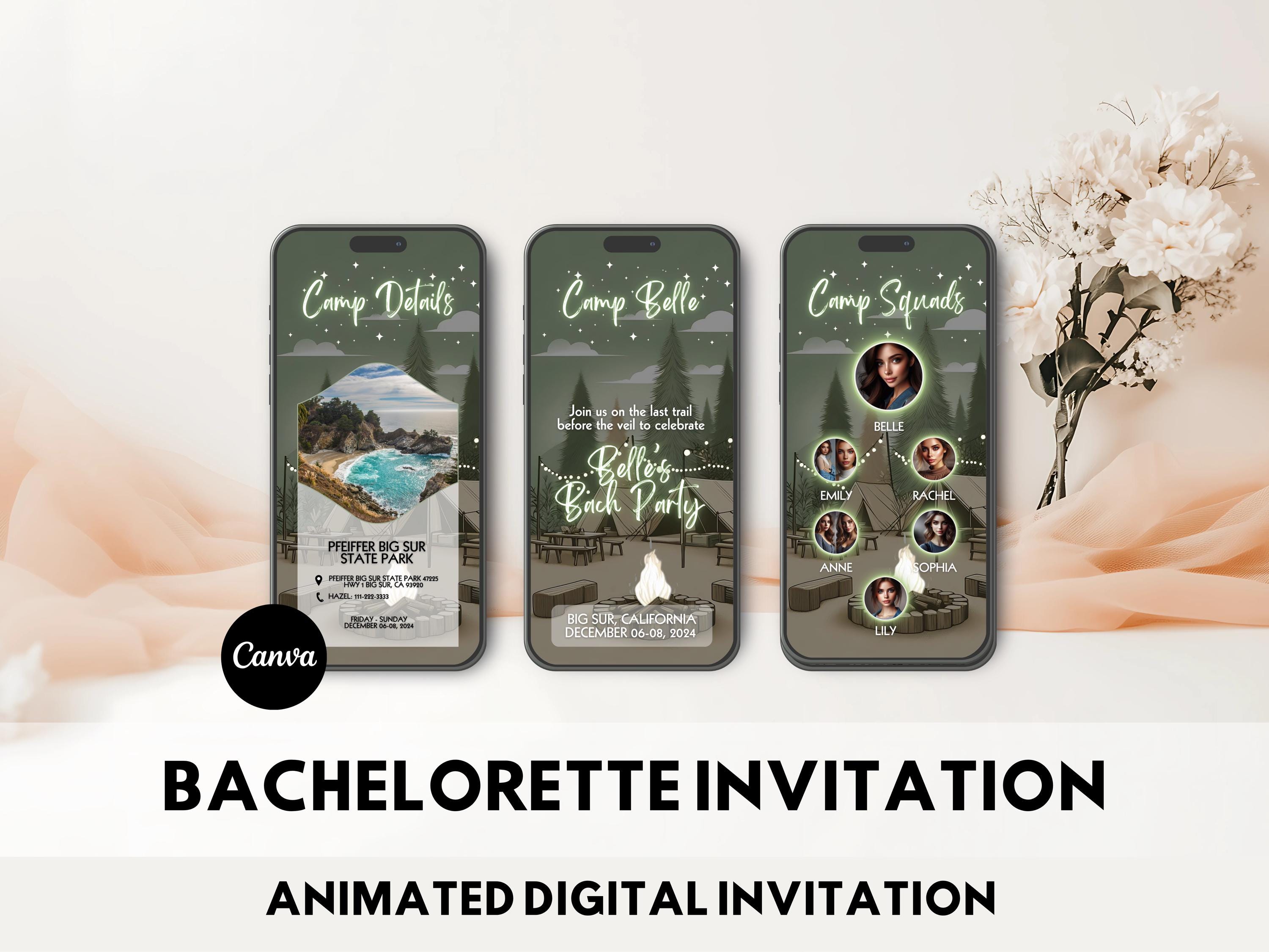 Camp Bachelorette Invitation Cabin Trip Itinerary Bachelorette Weekend ...