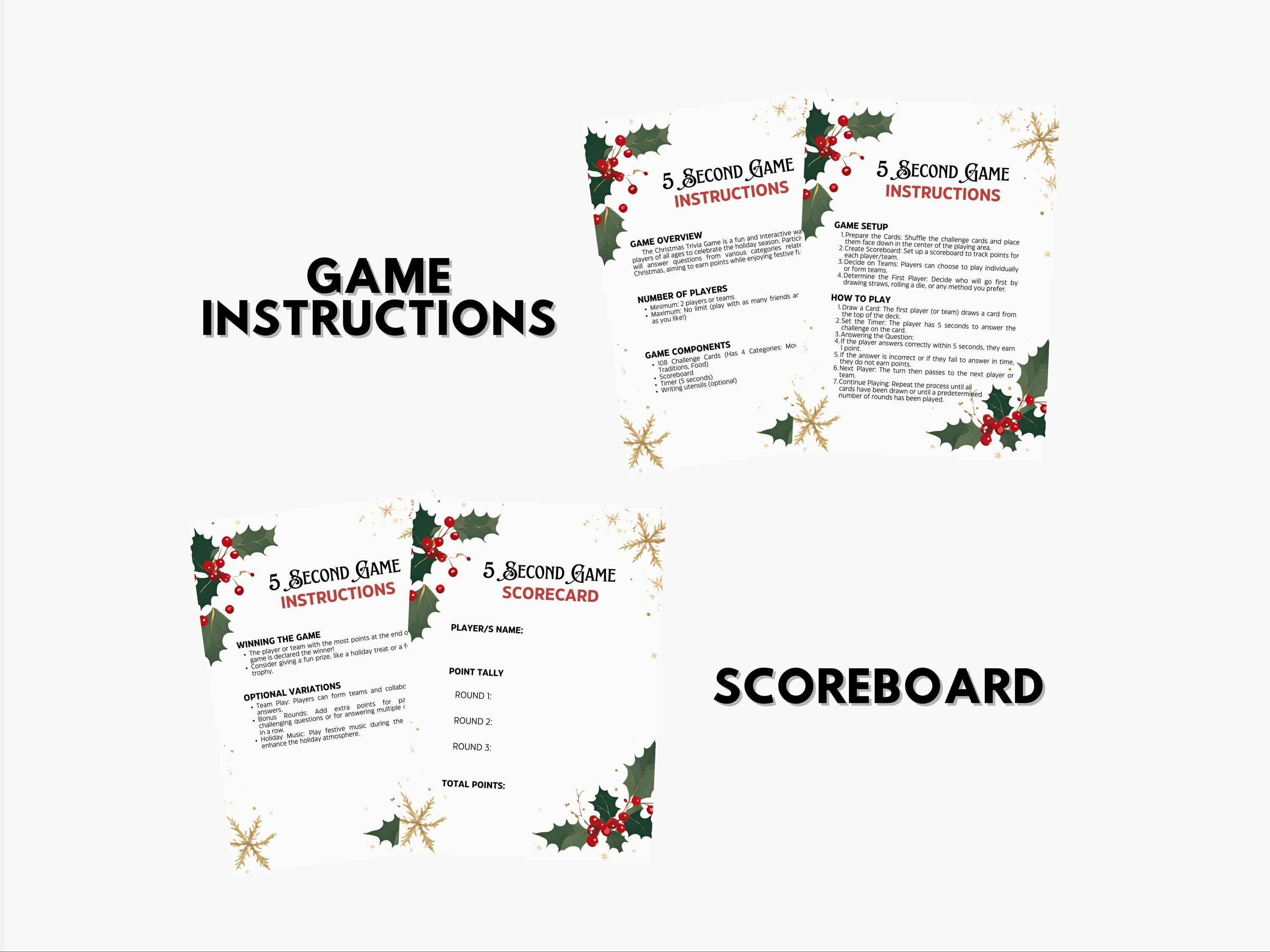 5 Second Game Holiday Printable Christmas Party Family Games Printable ...