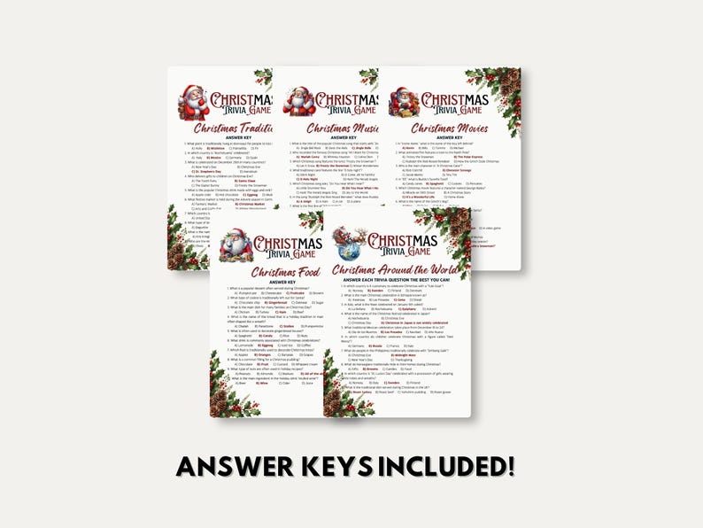 Christmas Trivia Game Printable Christmas Party Game for Kids and ...