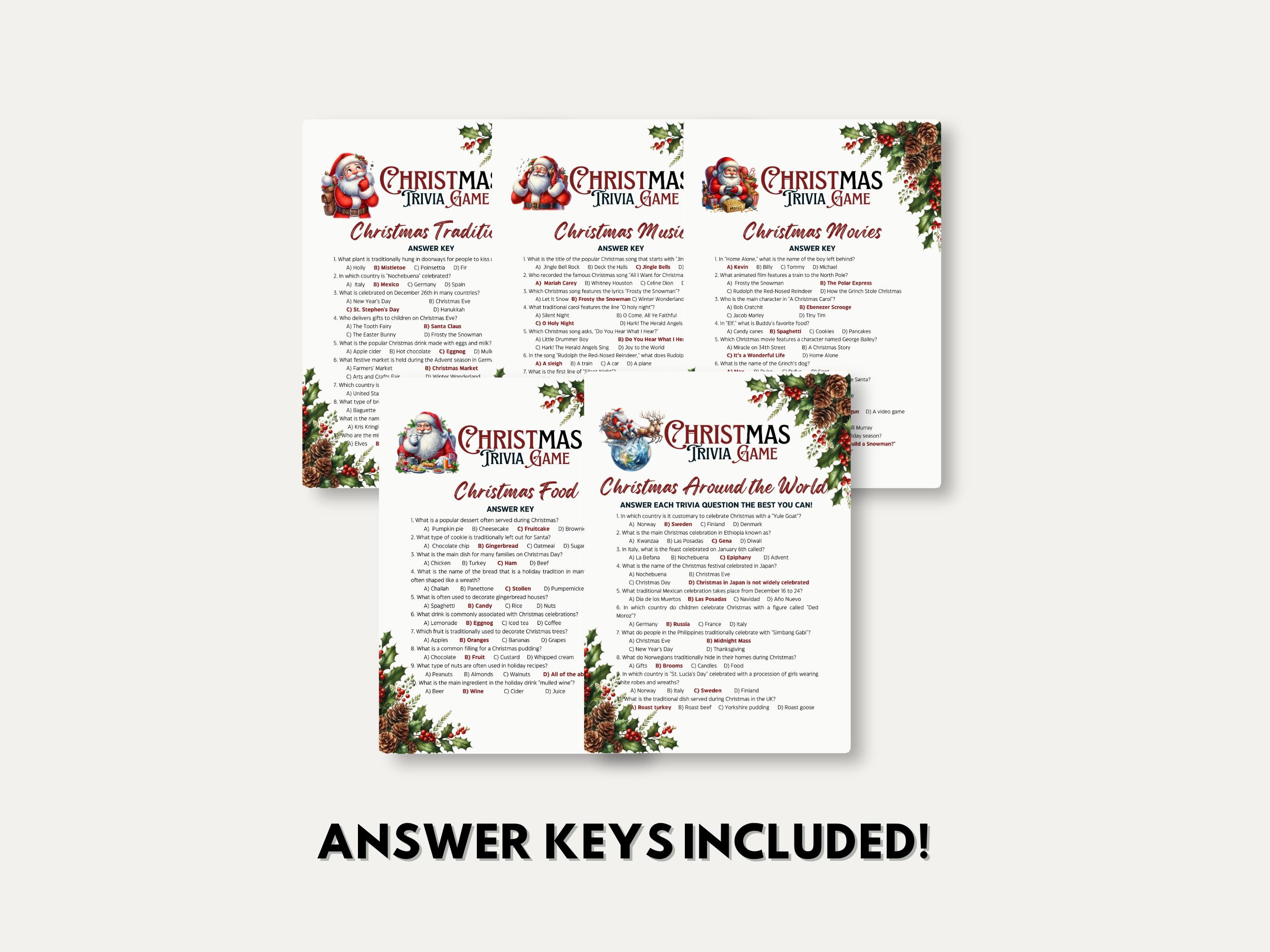 Christmas Trivia Game Printable Christmas Party Game for Kids and ...