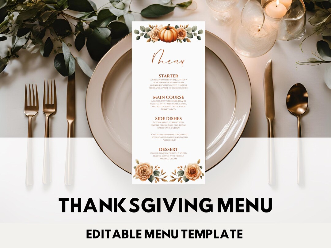 Thanksgiving Dinner Menu Template Printable Thanksgiving Dinner Menu ...