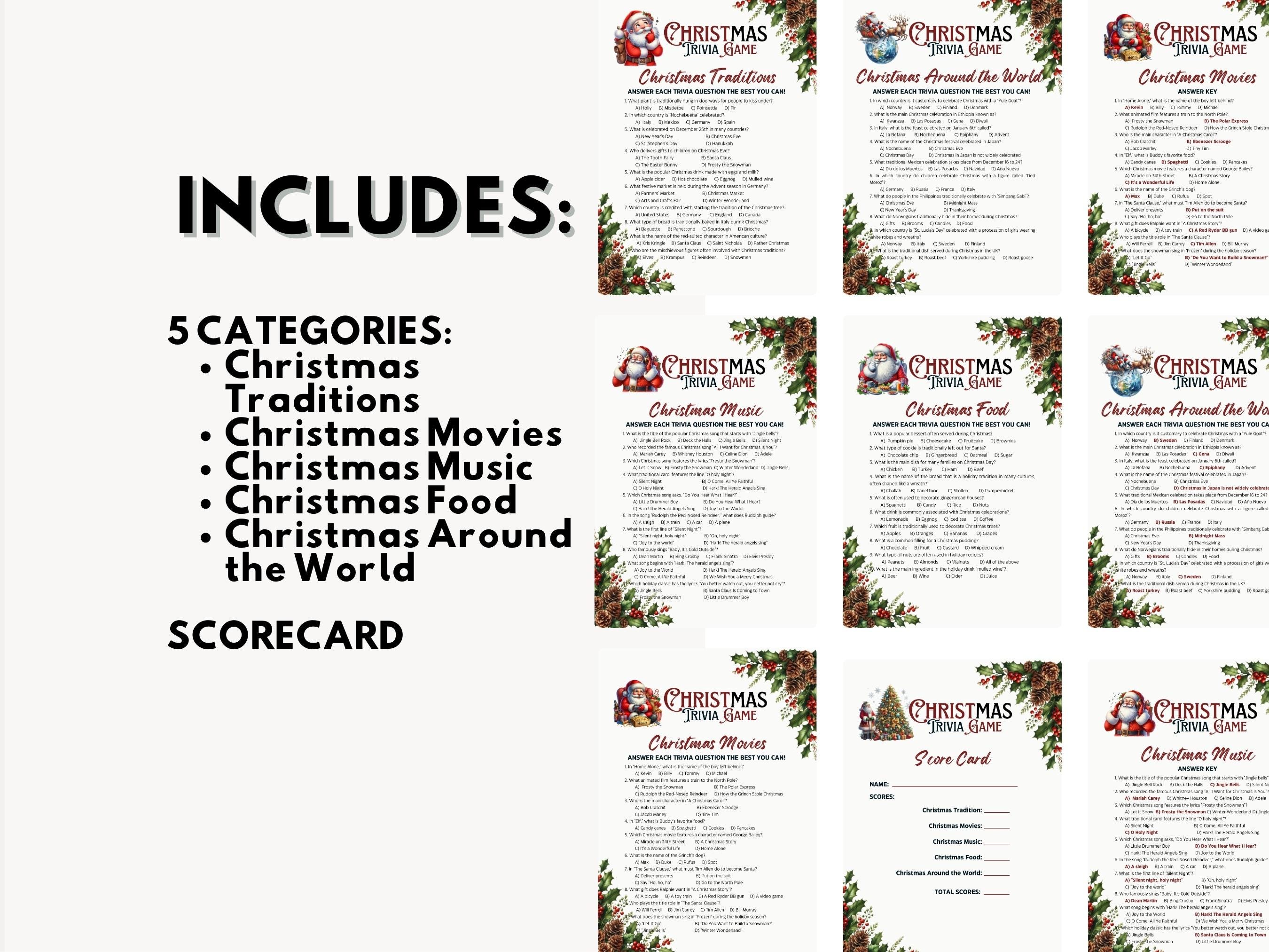 Christmas Trivia Game Printable Christmas Party Game for Kids and ...