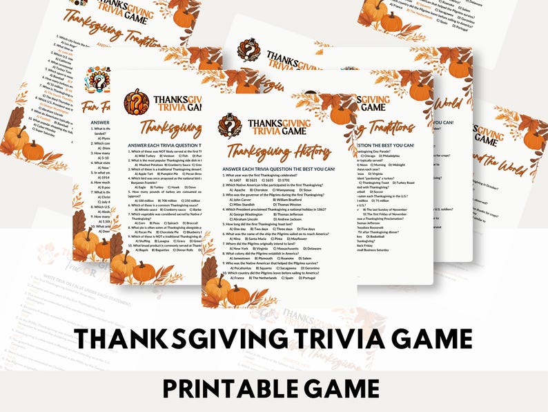 Thanksgiving Trivia Game Thanksgiving Party Game Printable Fall Trivia ...