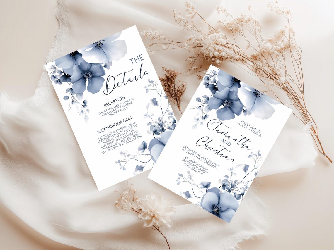 Blue Wedding Invitation Template Dusty Blue Velvet Wedding Invitation ...
