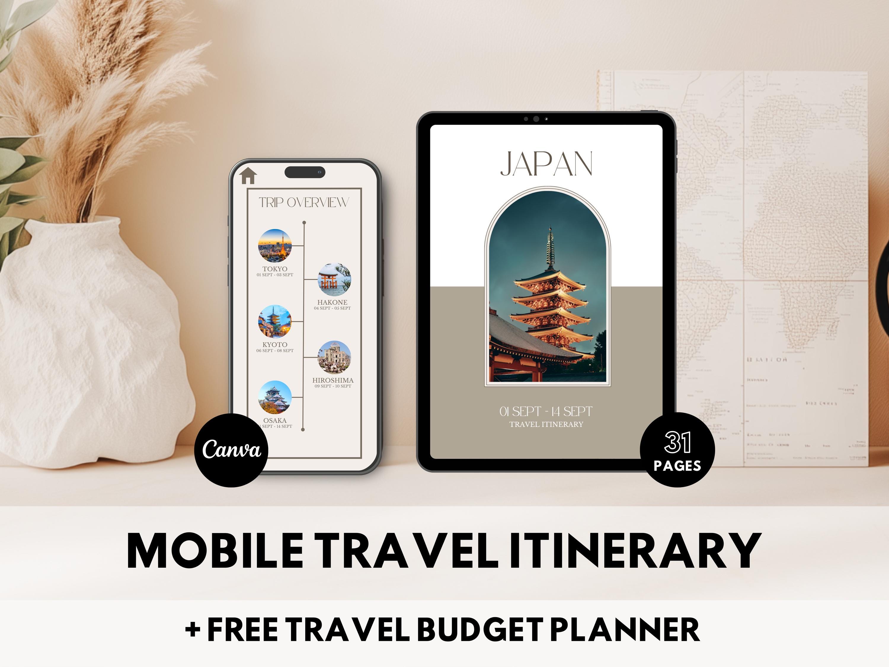 Editable Mobile Travel Itinerary Canva Template Digital Itinerary Trip ...