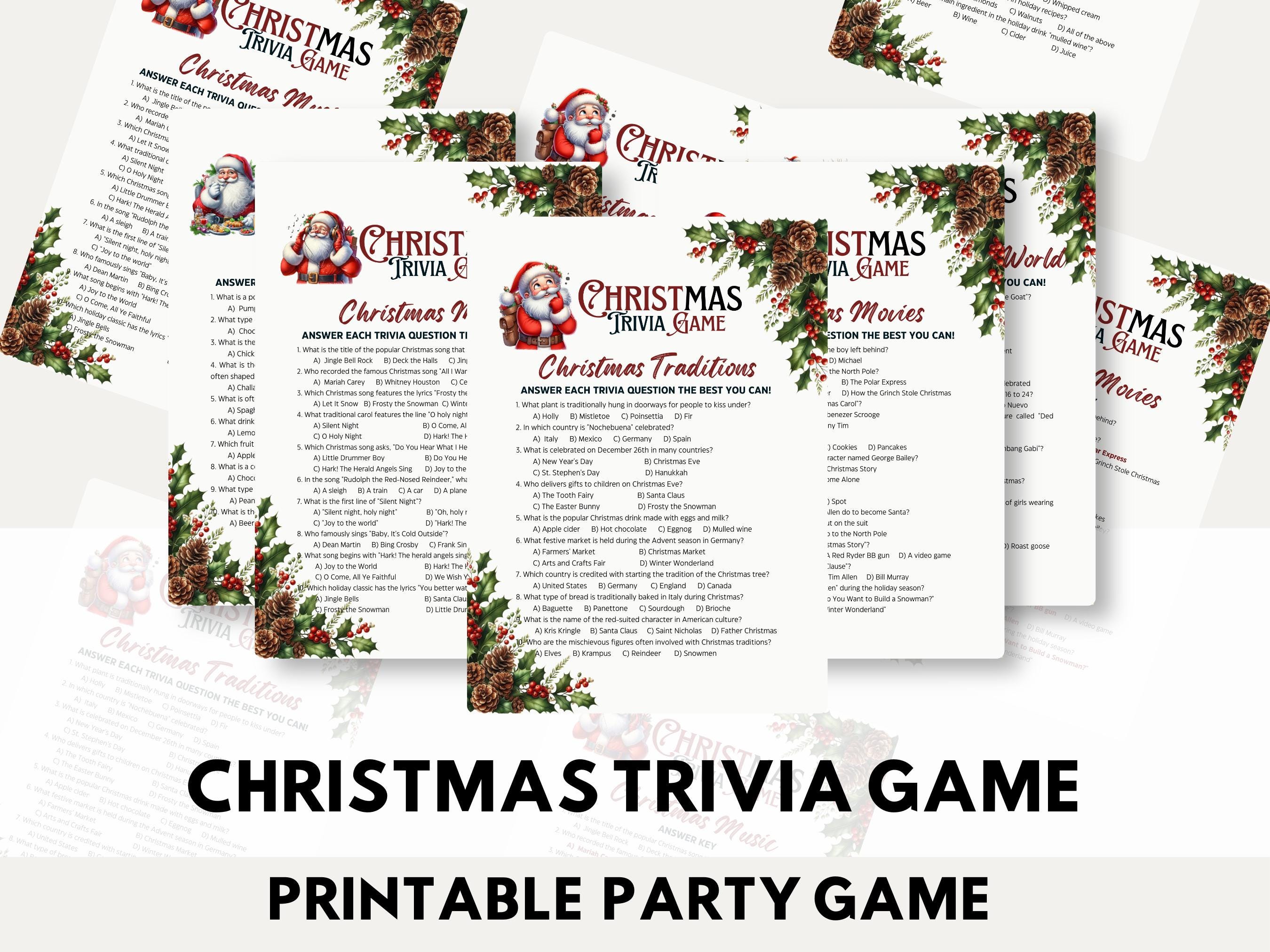 Christmas Trivia Game Printable Christmas Party Game for Kids and ...