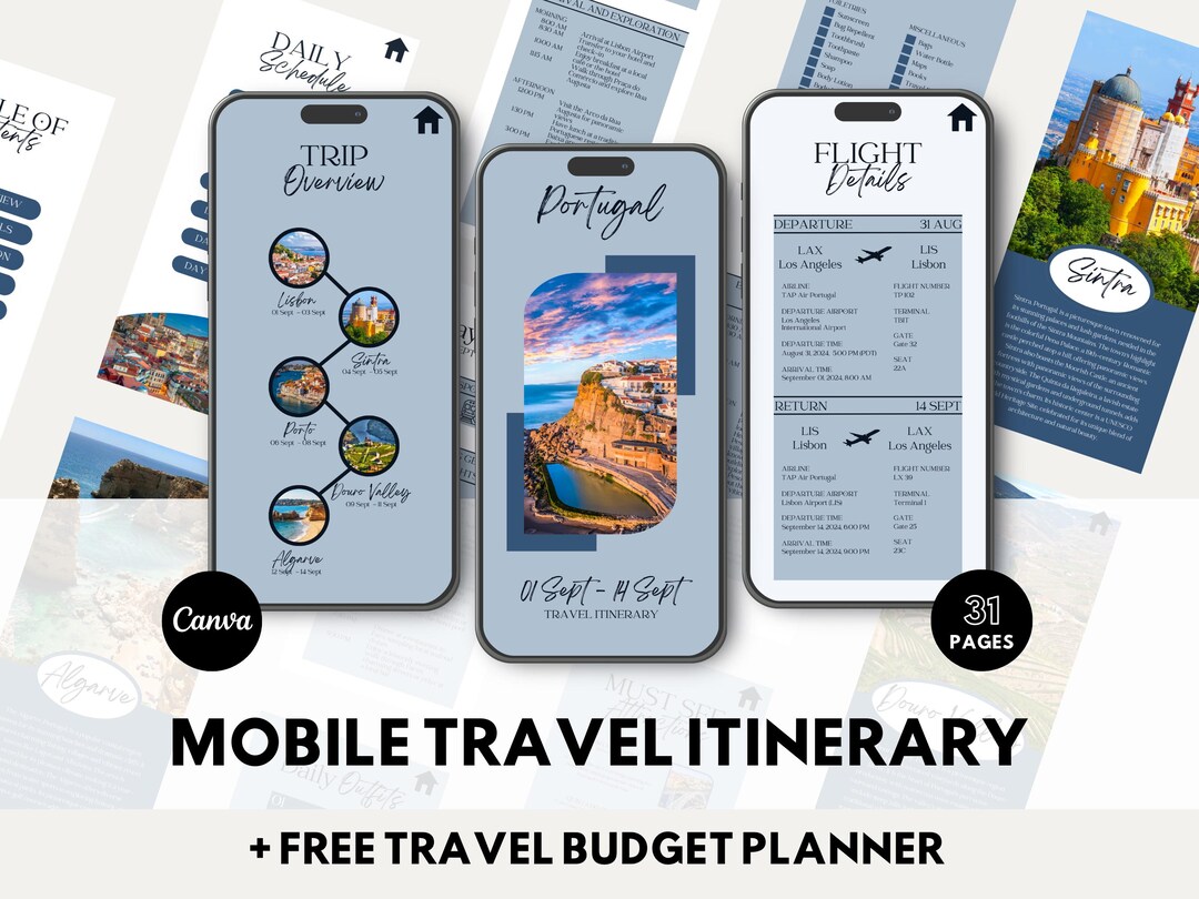 Travel Template Itinerary Editable Canva Trip Planner Mobile Travel ...