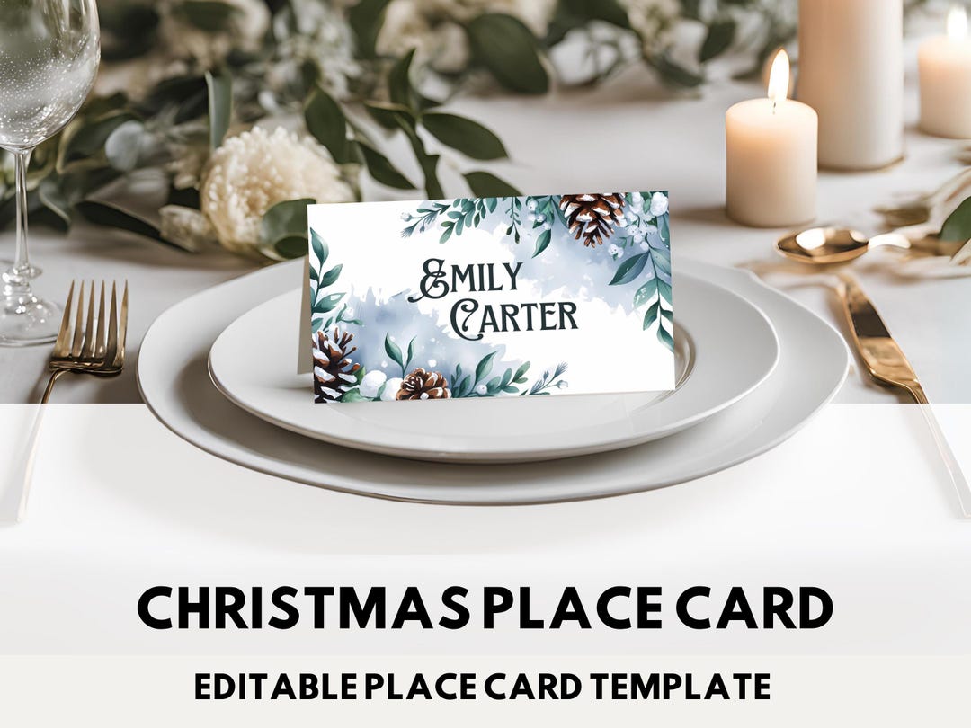 Christmas Place Cards Editable Christmas Place Card Canva Template ...