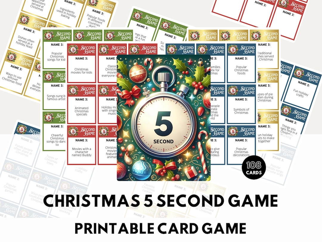 Christmas 5 Second Game Printable Christmas Party Game for Kids and ...