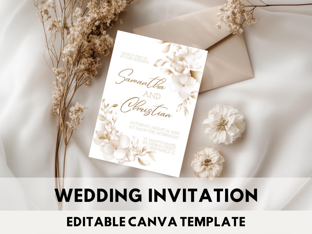 Classic Brown Wedding Invitation Template Editable Minimalist Brown ...