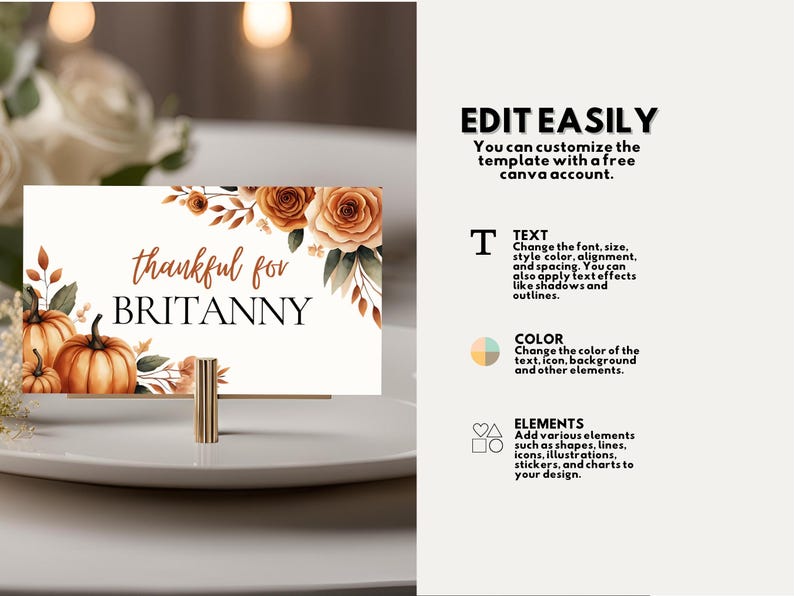 Thanksgiving Name Card Editable Template Friendsgiving Name Place Card ...