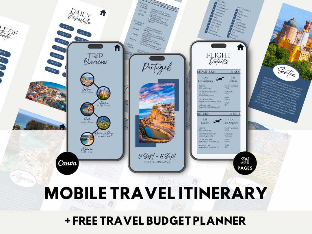 Travel Template Itinerary Editable Canva Trip Planner Mobile Travel ...