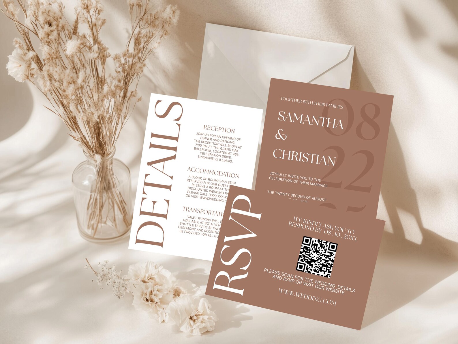 Mocha Mousse Wedding Invitation Template Printable Brown Wedding Invite ...