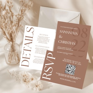 Mocha Mousse Wedding Invitation Template Printable Brown Wedding Invite ...