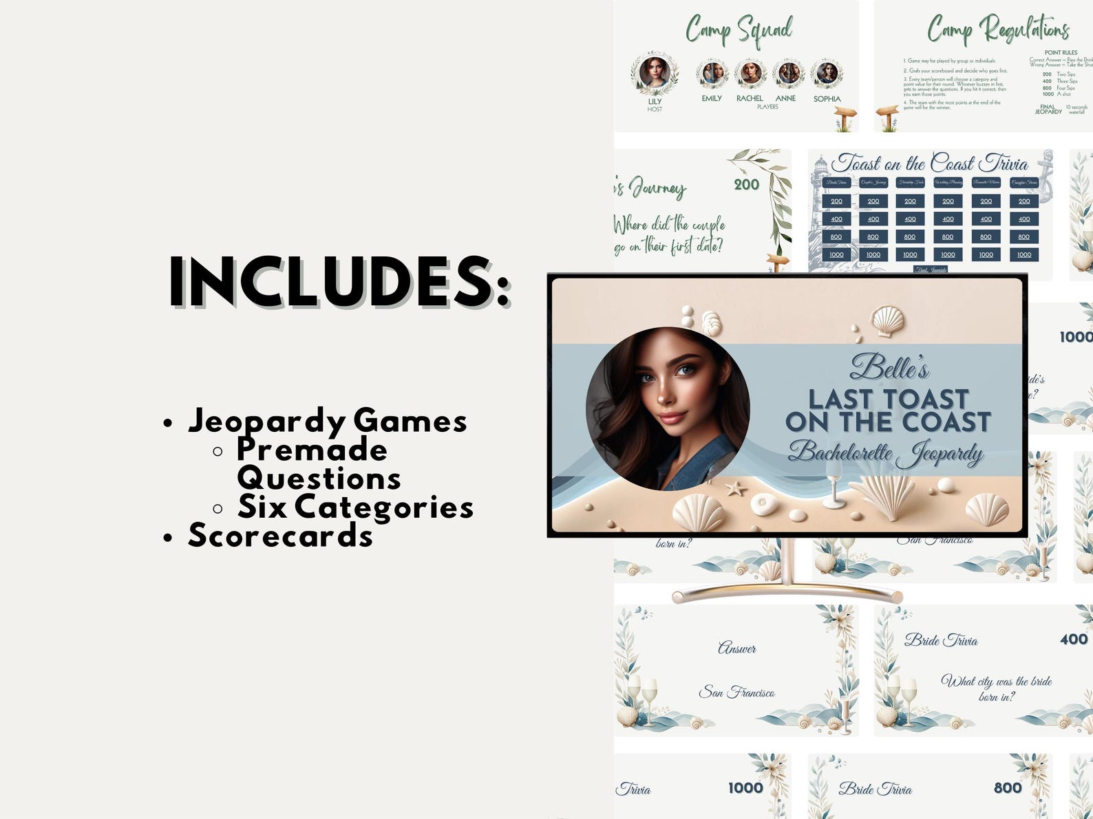 Last Toast on the Coast Bachelorette Jeopardy Game Bachelorette Trivia ...